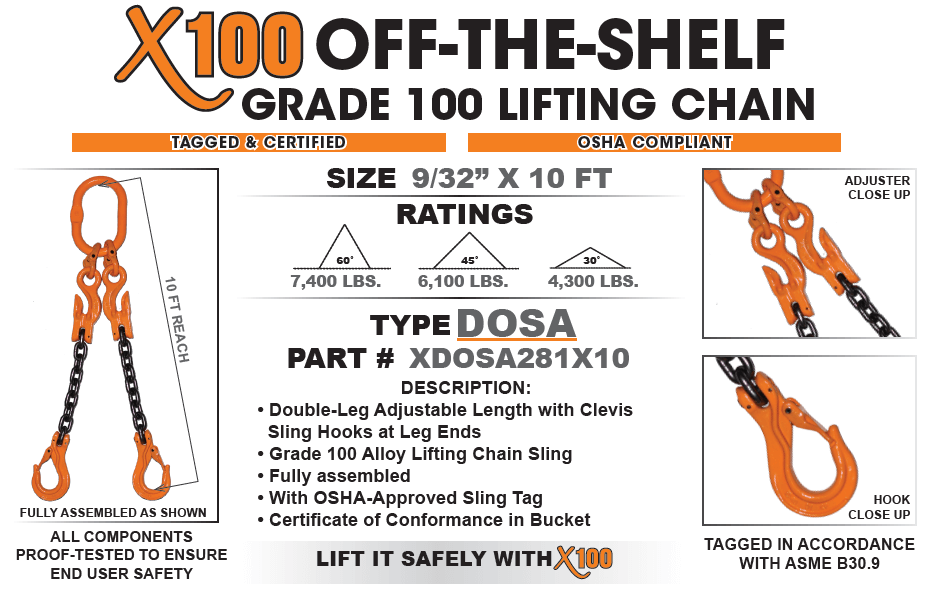 X100® Off-The-Shelf DOSA Chain Slings - Advantage Sales & Supply, LLC